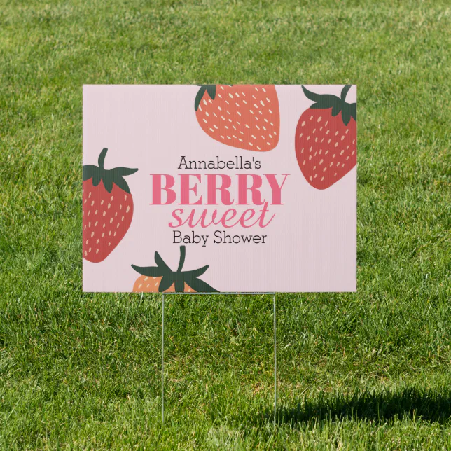 Strawberry Pink Berry Sweet Baby Shower Sign | Zazzle