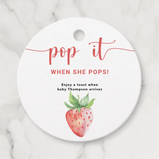 Strawberry Pop it When she pops Favor Tags | Zazzle
