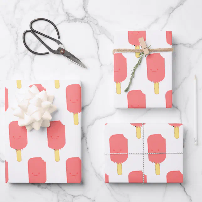 Strawberry Popsicle Cute Cartoon Drawing Wrapping Paper Sheets | Zazzle