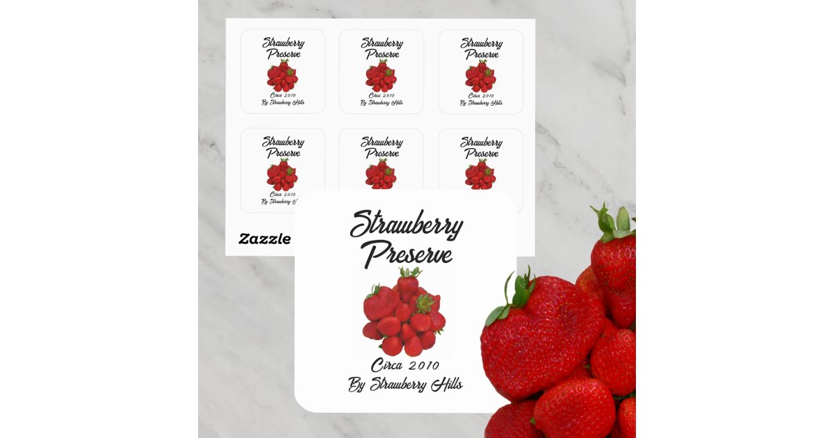 Strawberry Preserve Photographic Canning White Square Sticker | Zazzle