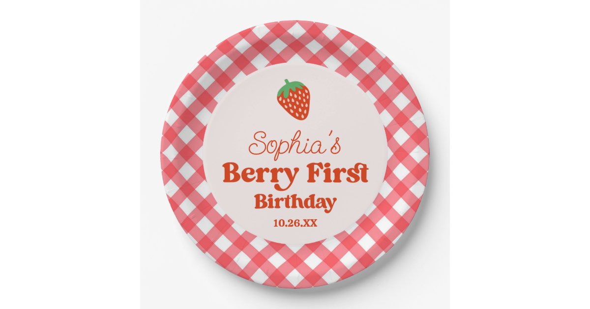 Strawberry Red Pink Berry First 1st Birthday Party Paper Plates | Zazzle