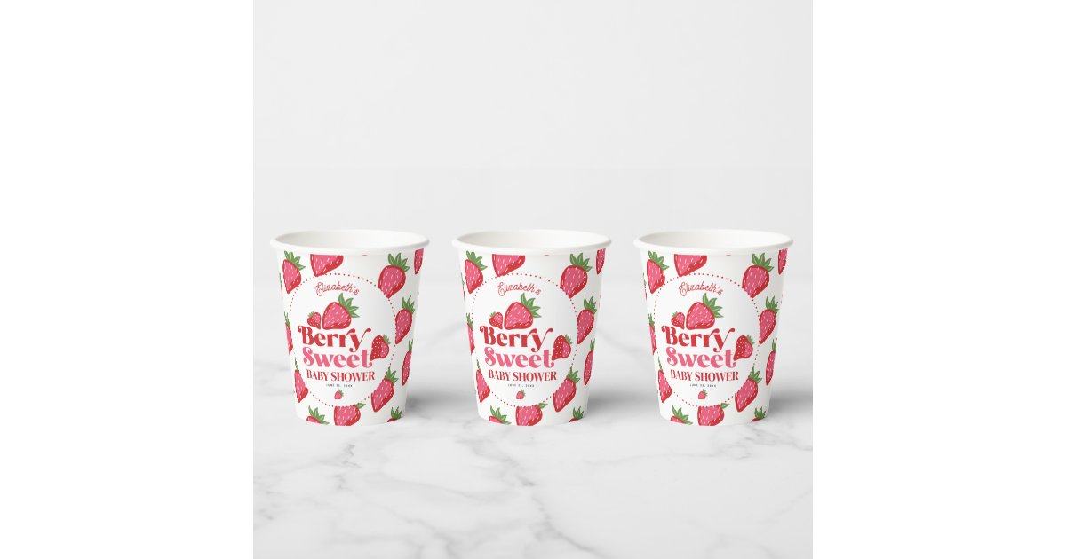 Strawberry Red Pink Berry Sweet Baby Shower Paper Cups | Zazzle