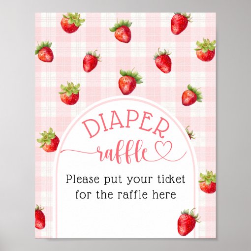 Strawberry Rustic Baby Girl Shower Diaper Raffle Poster | Zazzle