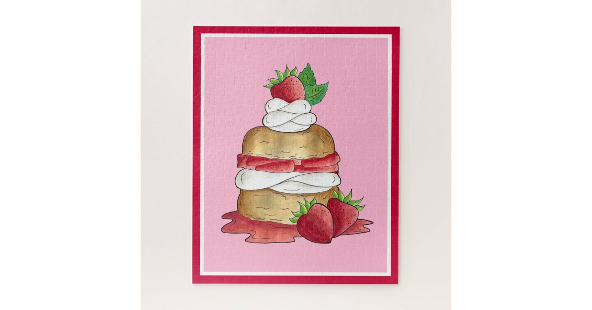 Strawberry Shortcake Cake Dessert Strawberries Jigsaw Puzzle | Zazzle