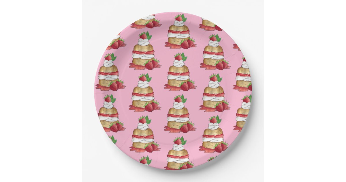 Strawberry Shortcake Cake Dessert Strawberries Paper Plates | Zazzle