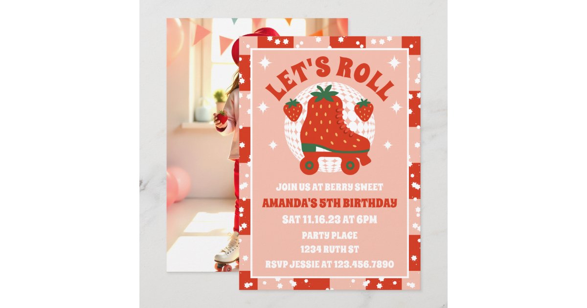 Strawberry Skates | Retro Roller Skating Birthday Invitation | Zazzle
