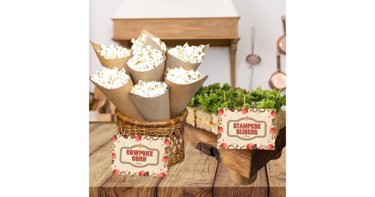 Strawberry Stampede Birthday Party Food Signs | Zazzle
