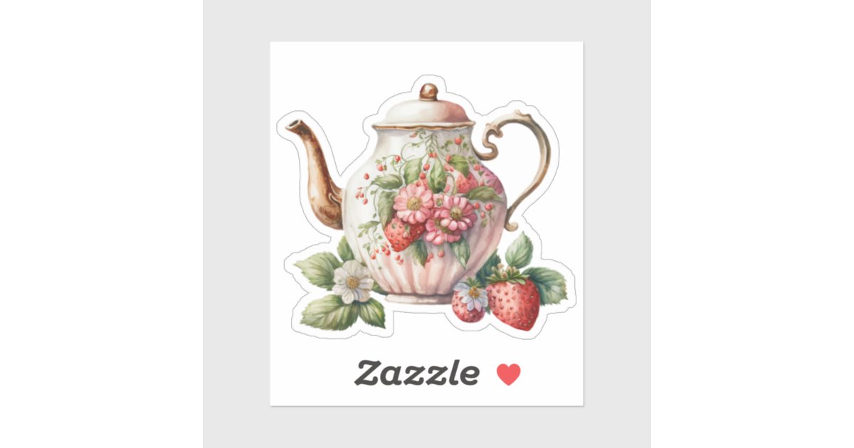 Strawberry Teapot Sticker | Zazzle