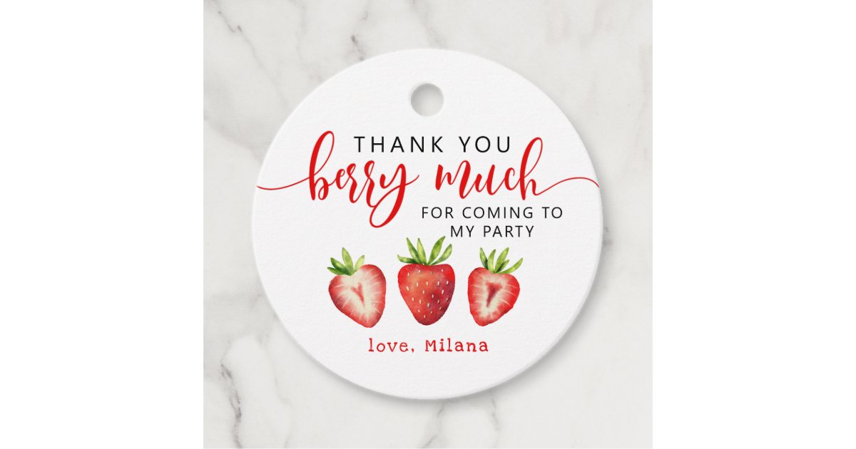 Strawberry Thank You Berry Much Girl's Birthday Favor Tags | Zazzle