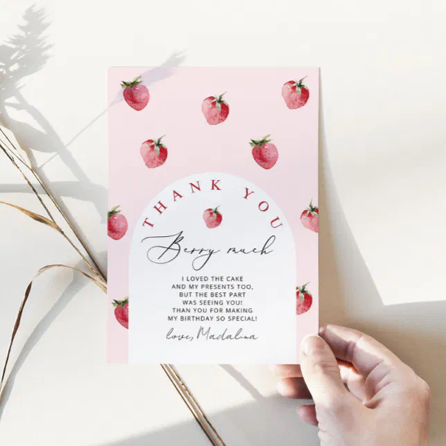 Strawberry thank you berry much thank you card | Zazzle