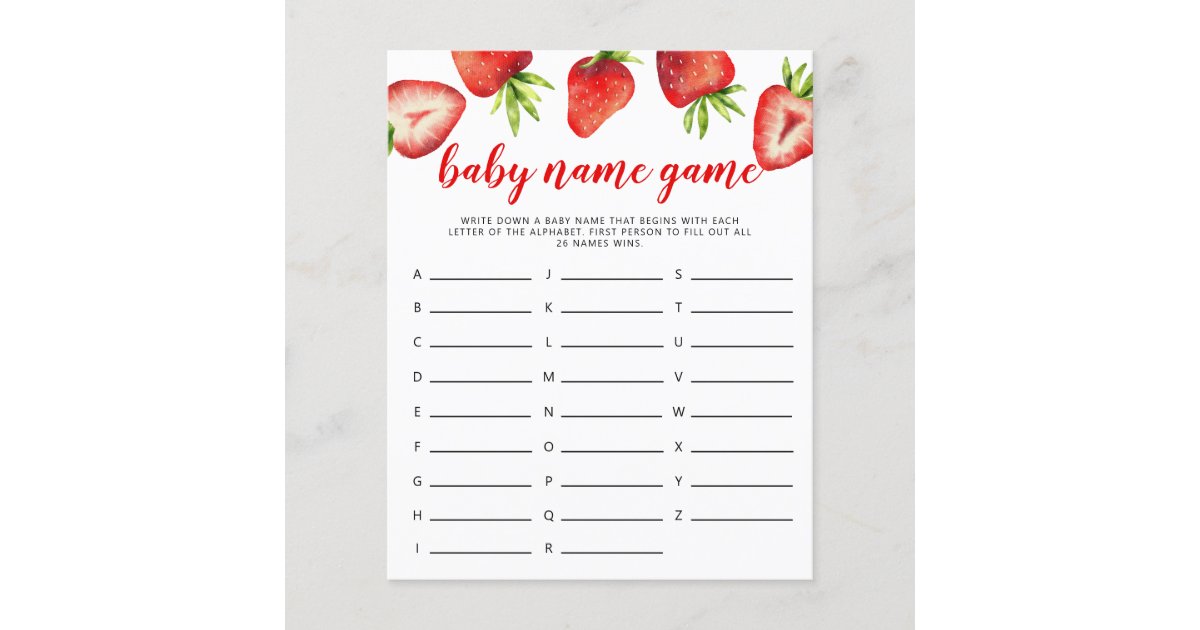 Strawberry Theme Baby Name Shower Game | Zazzle