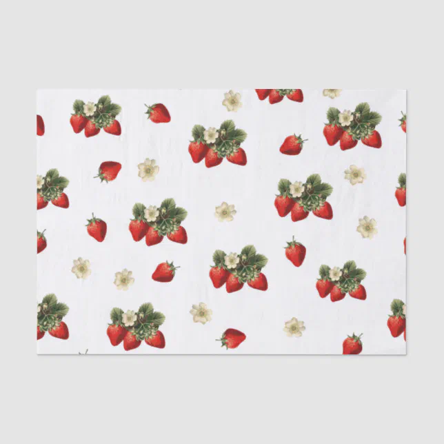 Strawberry tissue paper with blossoms on white | Zazzle