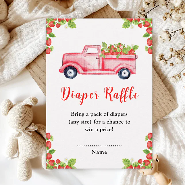 Strawberry Truck Baby Shower Diaper Raffle Enclosure Card | Zazzle