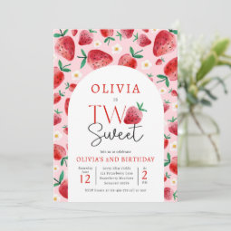 Strawberry Two Sweet Berry 2nd Birthday Party Invitation | Zazzle