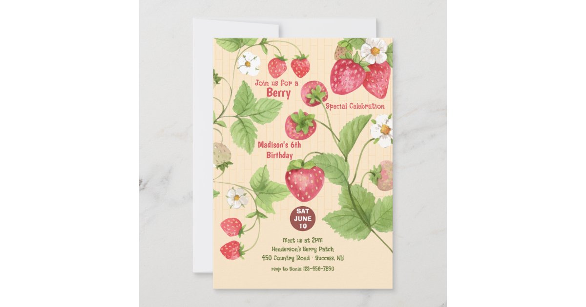 Strawberry Vine Berry Picking Party Invitation | Zazzle