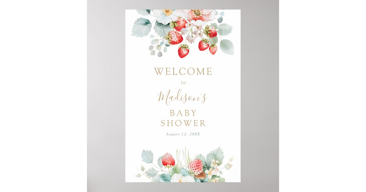 Strawberry Vines Baby Shower Welcome Sign | Zazzle