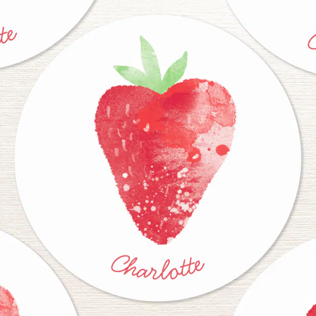 Strawberry Watercolor Personalized Classic Round Sticker | Zazzle