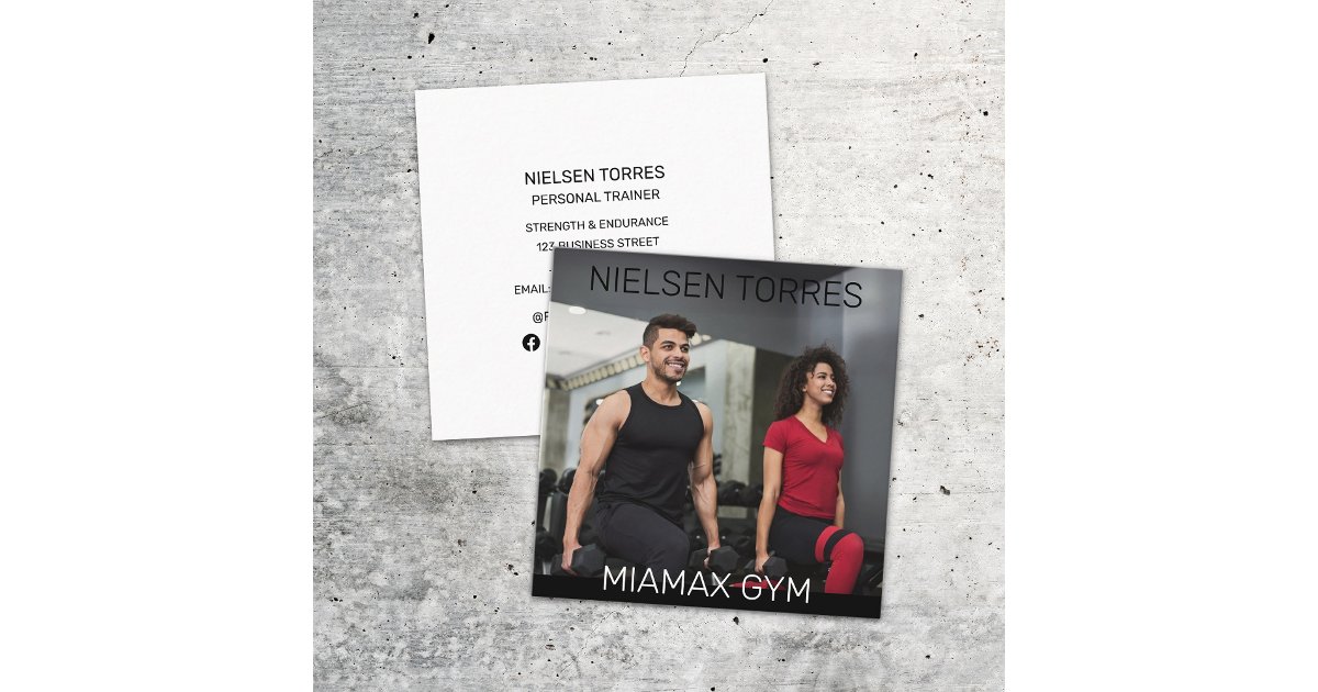 Strength Cardio Gym Fitness Personal Trainer Square Business Card | Zazzle