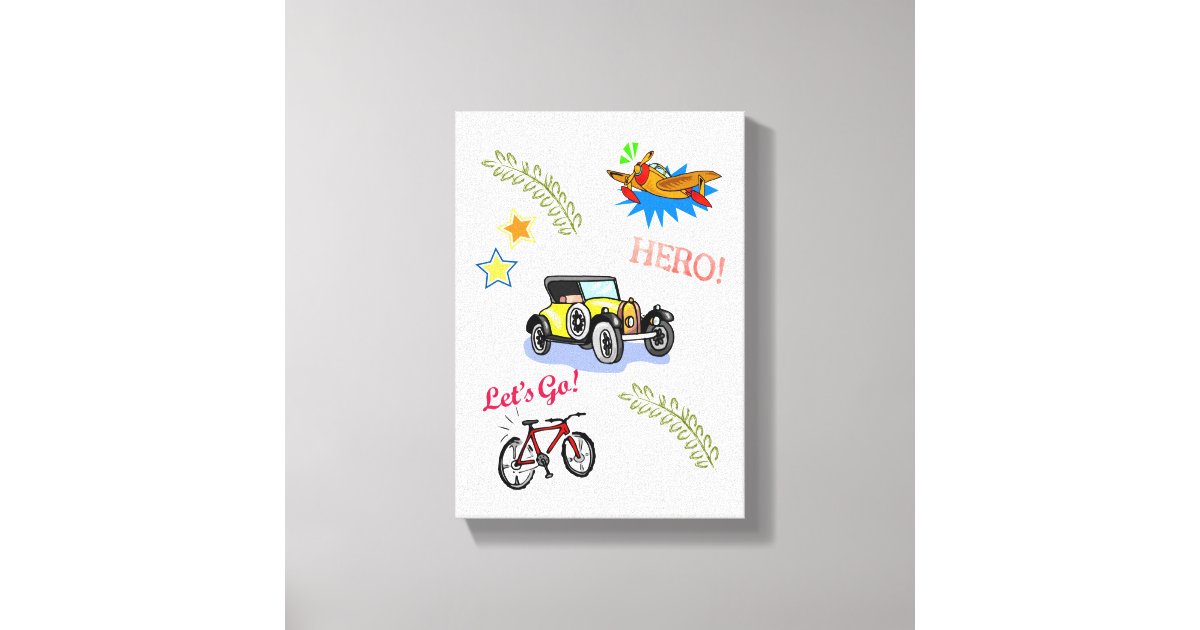 Stretched Canvas Print Hero Bicycle Car Airplane | Zazzle