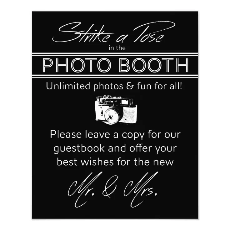 Strike a Pose Photo Booth Sign in Black | Zazzle