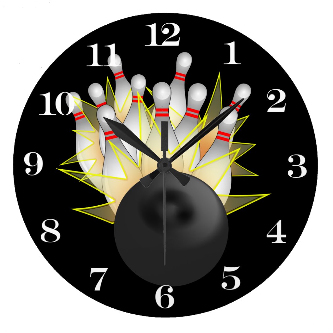 STRIKE! Bowling Ball And Pins Large Clock | Zazzle