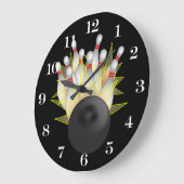 STRIKE! Bowling Ball And Pins Large Clock | Zazzle