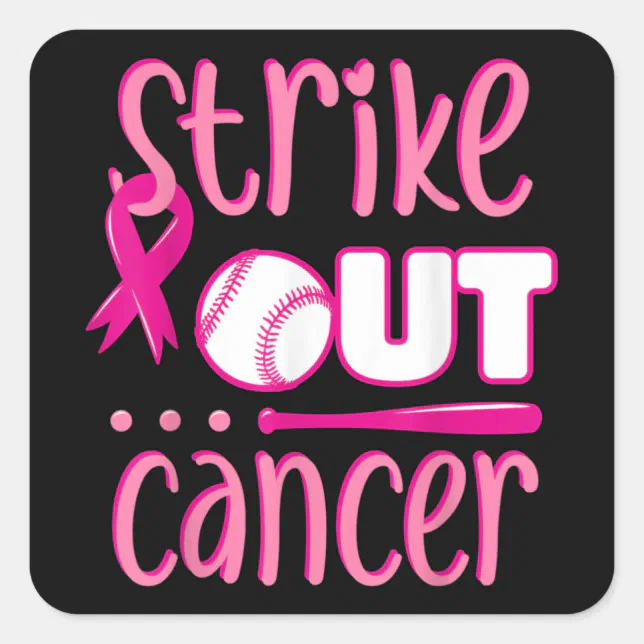 Strike Out Cancer Softball Ball Mammogram Pink Square Sticker | Zazzle