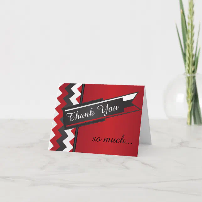 Striking Bold Red, Black and White Thank You Card | Zazzle