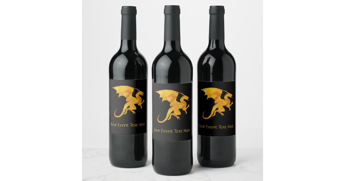 Striking Gold and Black Flying Dragon Custom Wine Label | Zazzle