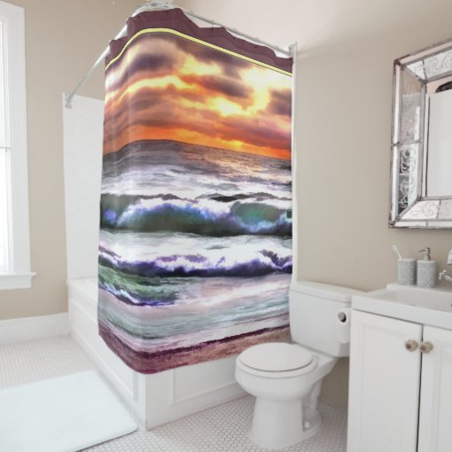 Striking Ocean Sunset at the Beach Shower Curtain | Zazzle