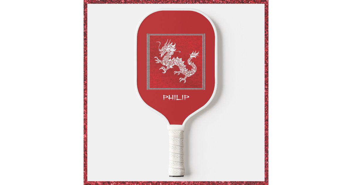 Striking Red and White Dragon Pickleball Paddle | Zazzle