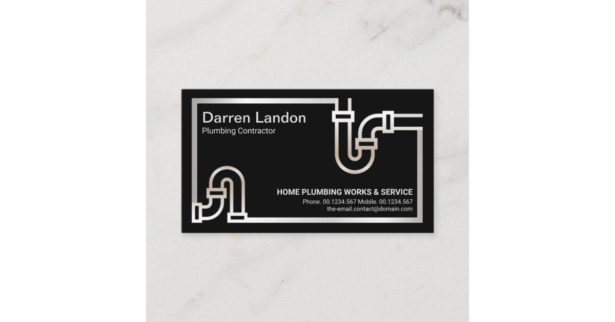 Striking Retro Silver Pipe Border Plumbing Service Business Card | Zazzle