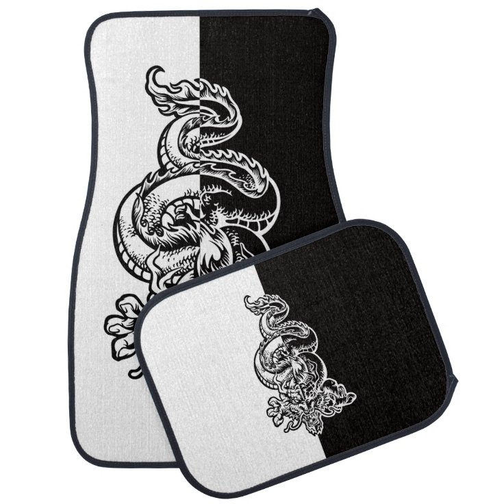 Striking Split Color Chinese Dragon- Black & White Car Floor Mat | Zazzle