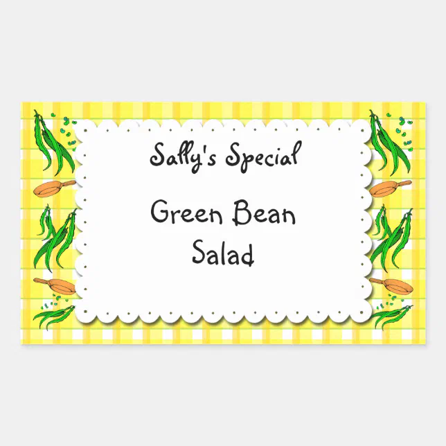 String Beans Yellow Checks Custom Food Stickers | Zazzle