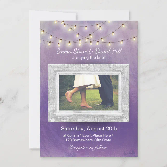 String Light Elegant Watercolor Photo Wedding Invitation | Zazzle