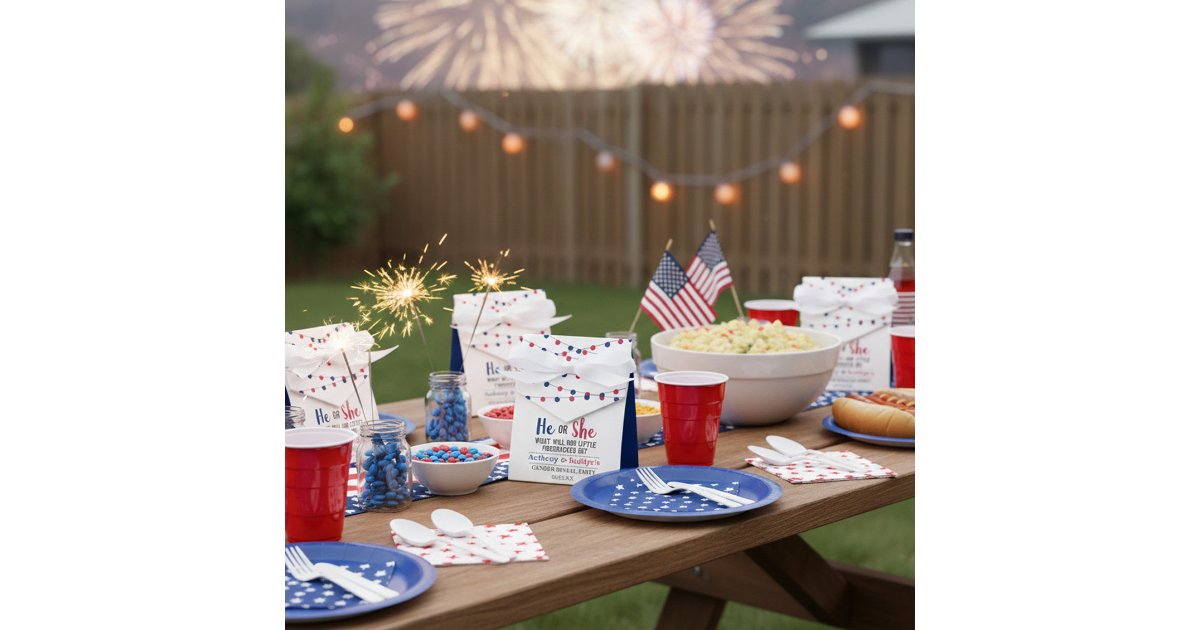 String Lights 4th Of July Gender Reveal Party Favor Boxes | Zazzle