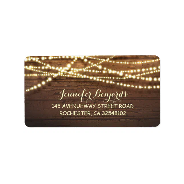 String Lights and Barn Wood Rustic Label | Zazzle