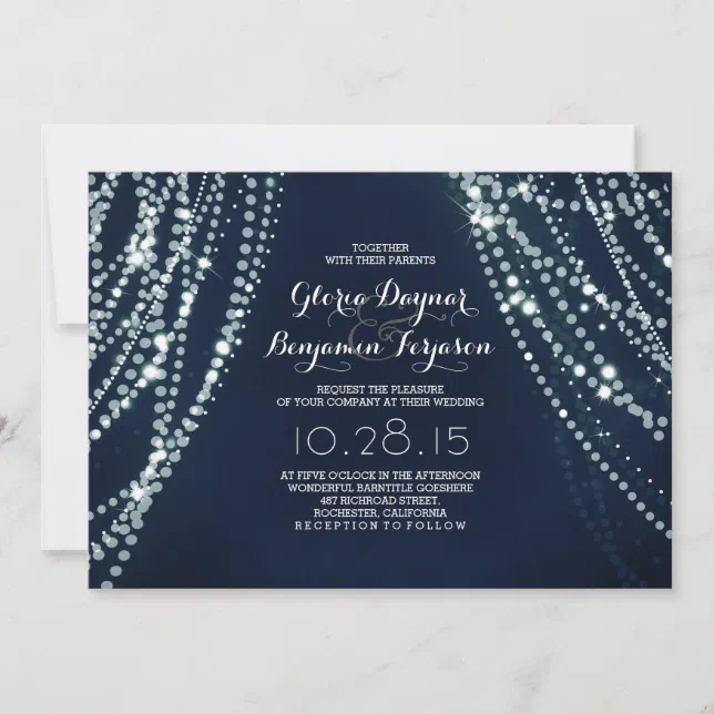 String lights Backdrop Romantic Wedding Invitation | Zazzle
