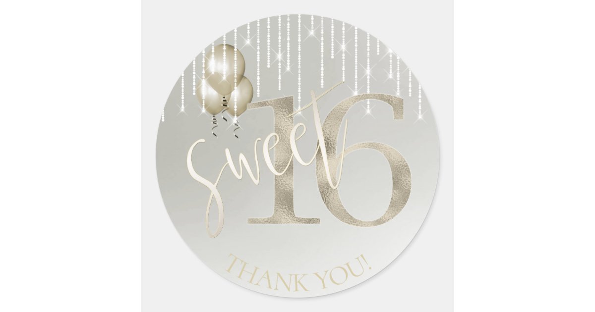 String Lights & Balloons Sweet 16 Champagne ID473 Classic Round Sticker ...