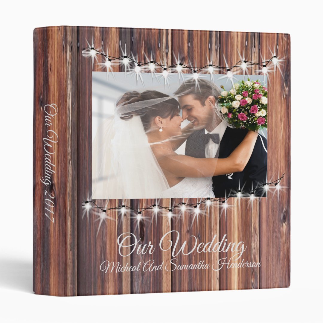 String Lights Barnwood Wedding 3 Ring Binder | Zazzle