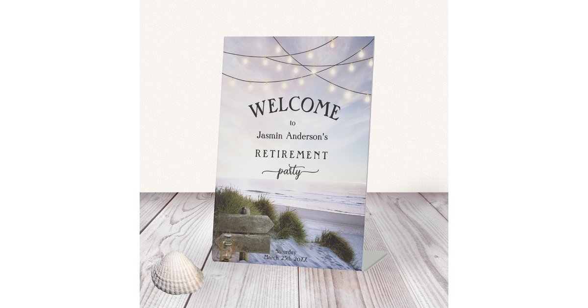String Lights Beach Party Welcome Pedestal Sign | Zazzle
