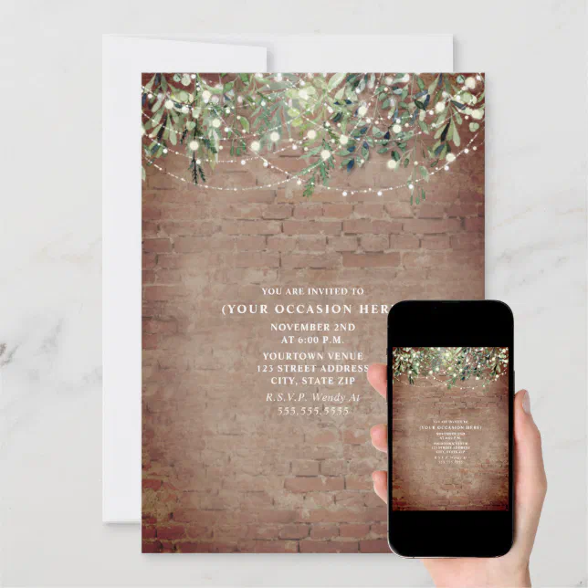 String Lights Brick Botanical Generic Party Invitation | Zazzle