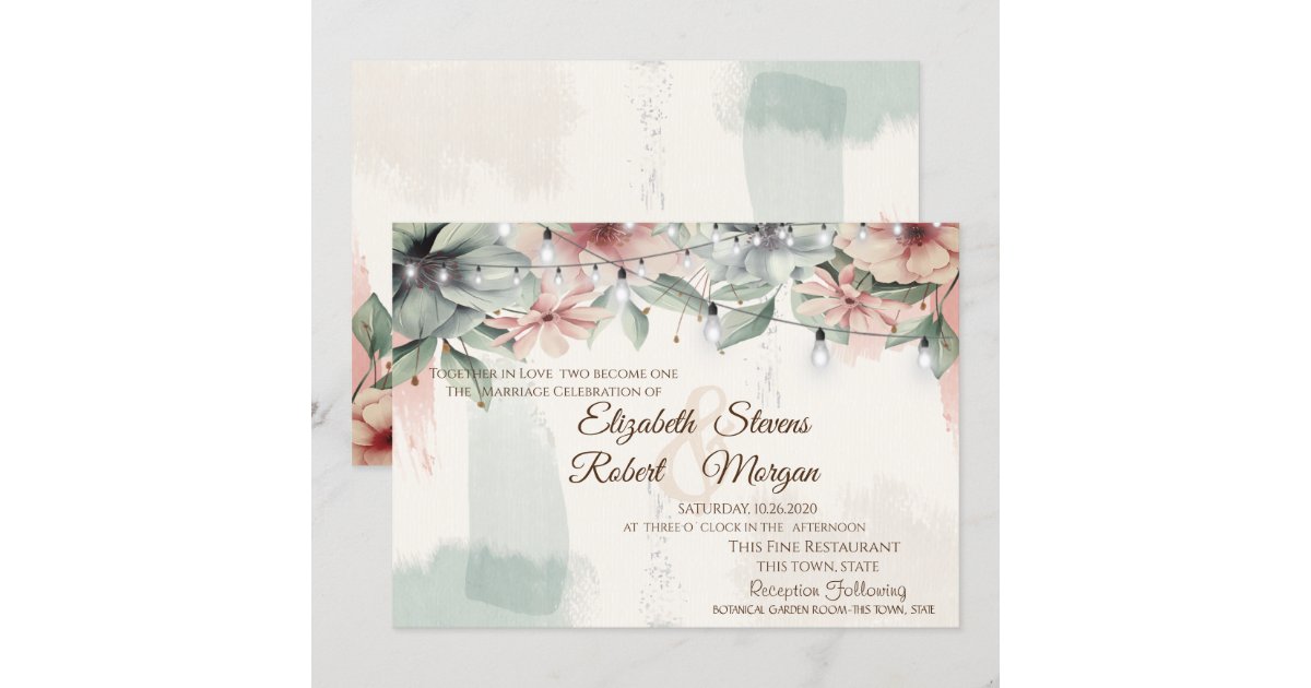 String Lights,Brush Stroke,Floral Wedding Invitation | Zazzle