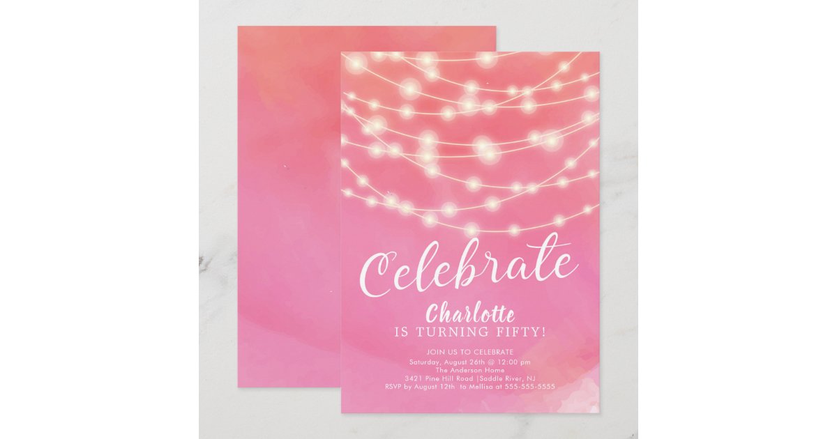 String Lights Celebrate Adult Birthday Invitation | Zazzle