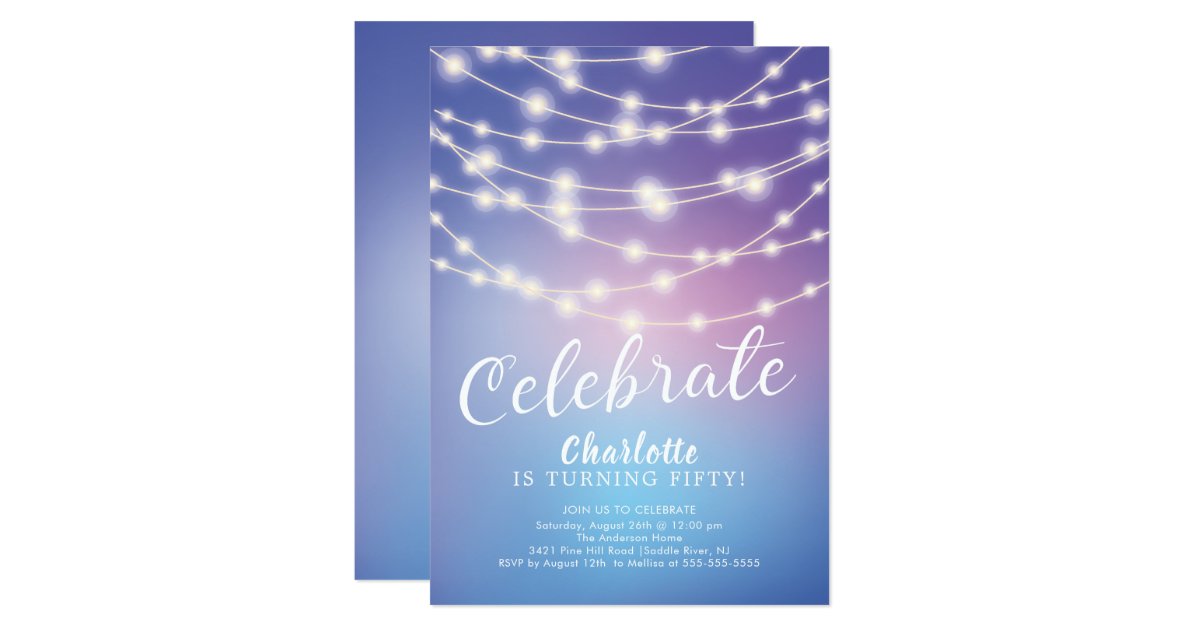 String Lights Celebrate Birthday Invitation | Zazzle.com