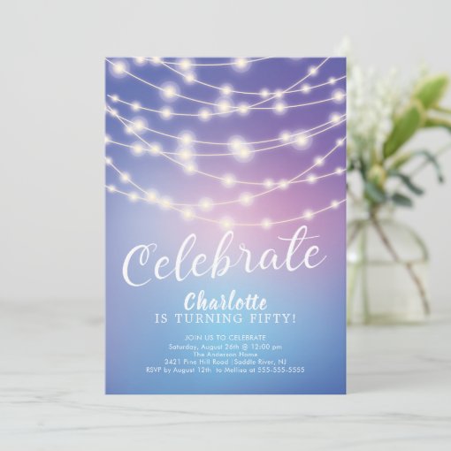 String Lights Celebrate Birthday Invitation | Zazzle