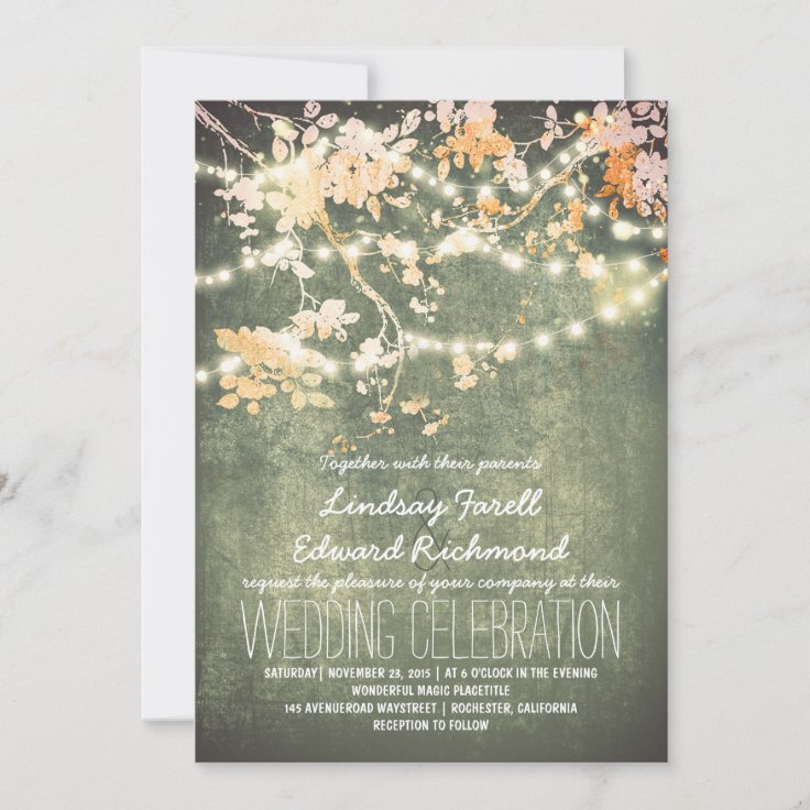 String lights cute and fancy wedding invitations | Zazzle