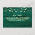 String Lights Emerald Green Wedding Details Enclosure Card | Zazzle