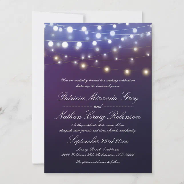 String Lights Evening Wedding Invitation | Zazzle