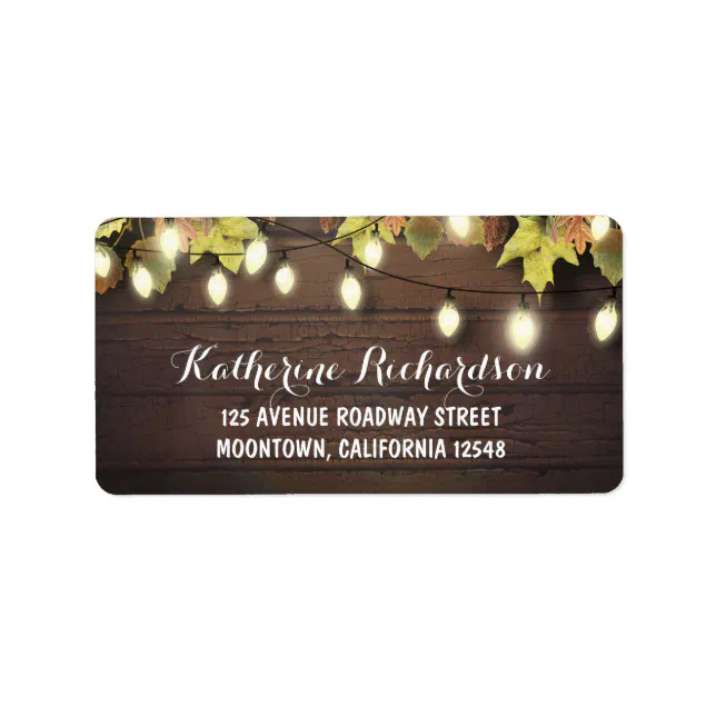 String lights & fall leaves rustic address labels | Zazzle
